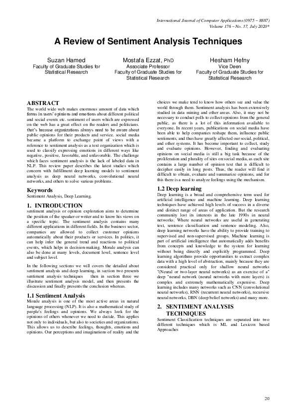Pdf A Review Of Sentiment Analysis Techniques