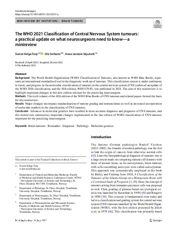 (PDF) The WHO 2021 Classification of Central Nervous System tumours: a practical update on what ...