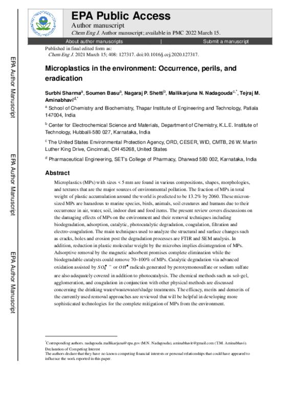 Pdf Microplastics In The Environment Occurrence Perils And Eradication