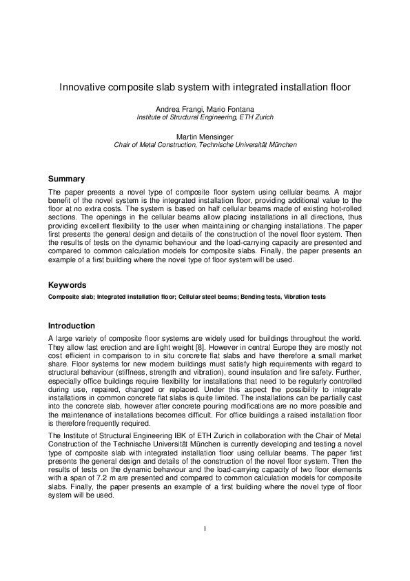 (PDF) Innovative Composite Slab System with Integrated Installation Floor
