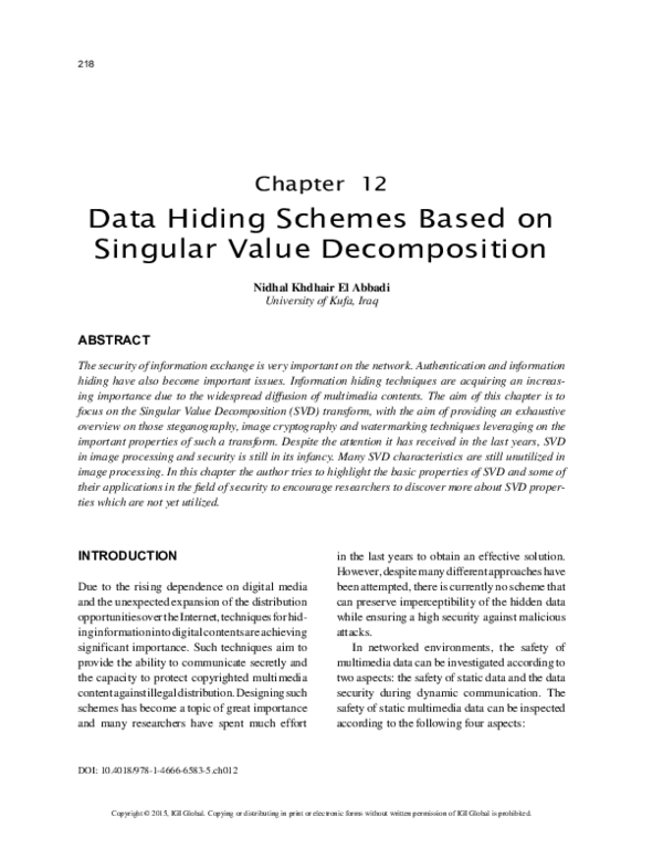 Pdf Data Hiding Schemes Based On Singular Value Decomposition Annamaria Vernone