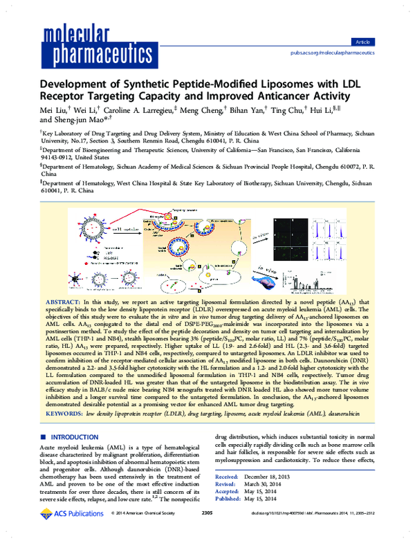 (PDF) Development of synthetic peptide modified liposomes with LDL ...