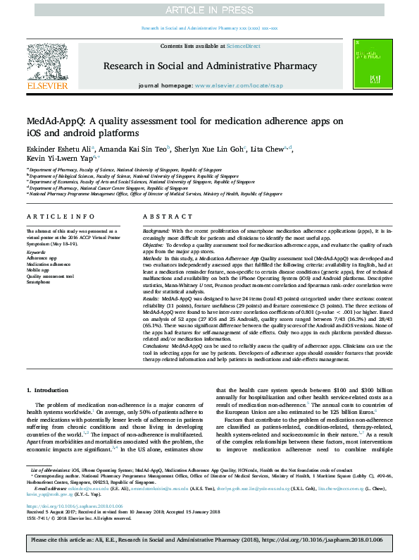 (PDF) MedAd-AppQ: A quality assessment tool for medication adherence ...