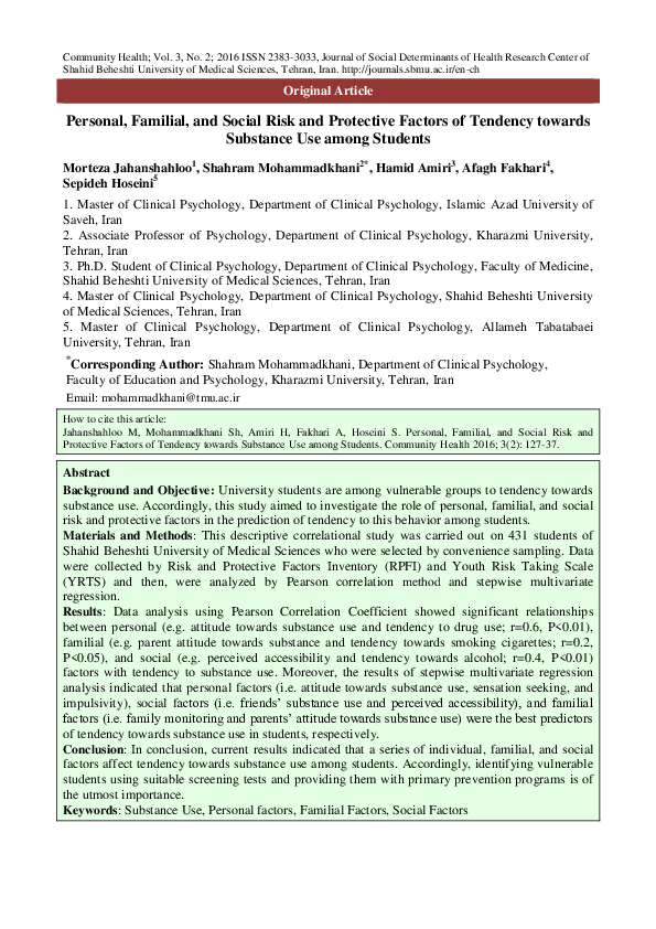 (PDF) Personal, Familial, and Social Risk and Protective Factors of ...