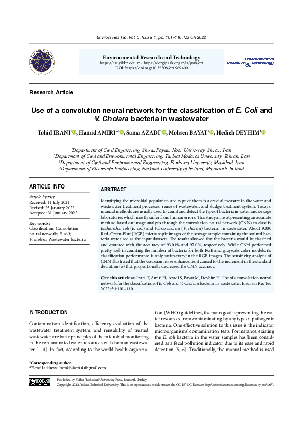 (PDF) Use of a convolution neural network for the classification of E. Coli and V. Cholara ...