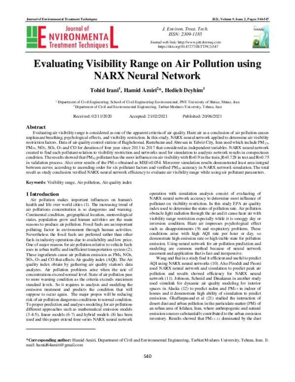 (PDF) Evaluating Visibility Range on Air Pollution using NARX Neural Network