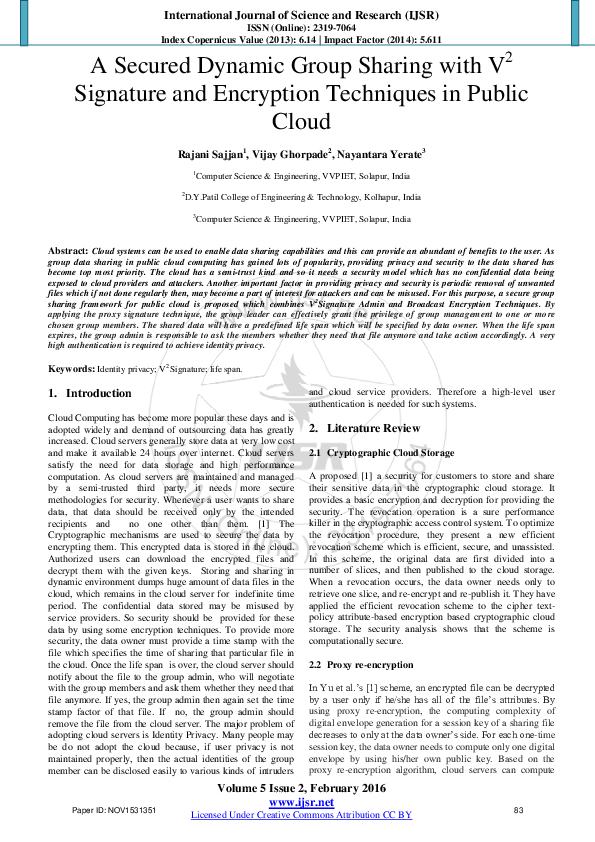 (PDF) A Secured Dynamic Group Sharing with V2 Signature and Encryption Techniques in Public Cloud
