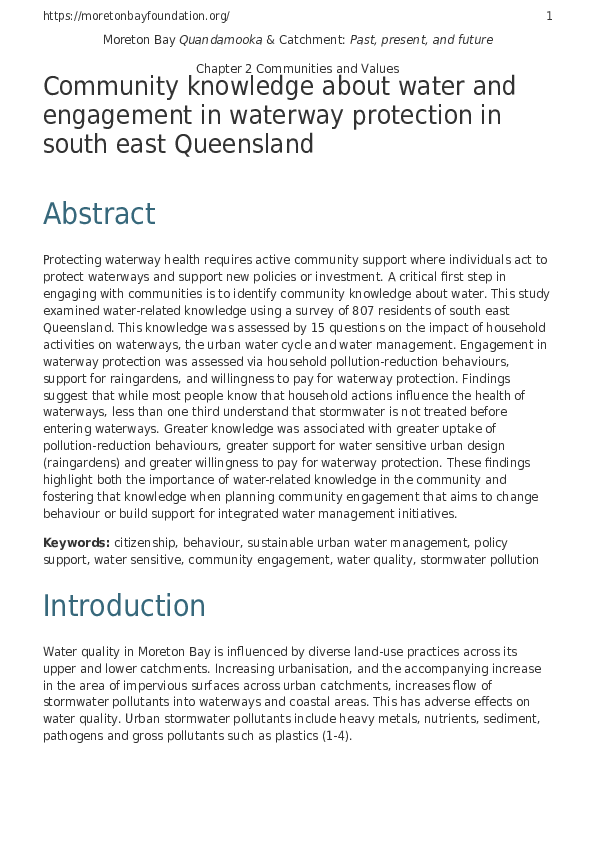 (PDF) Community knowledge about water and engagement in waterway ...
