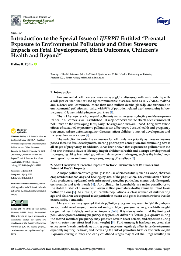 (PDF) Introduction to the Special Issue of IJERPH Entitled “Prenatal ...