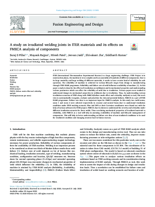 (PDF) A study on irradiated welding joints in ITER materials and its ...
