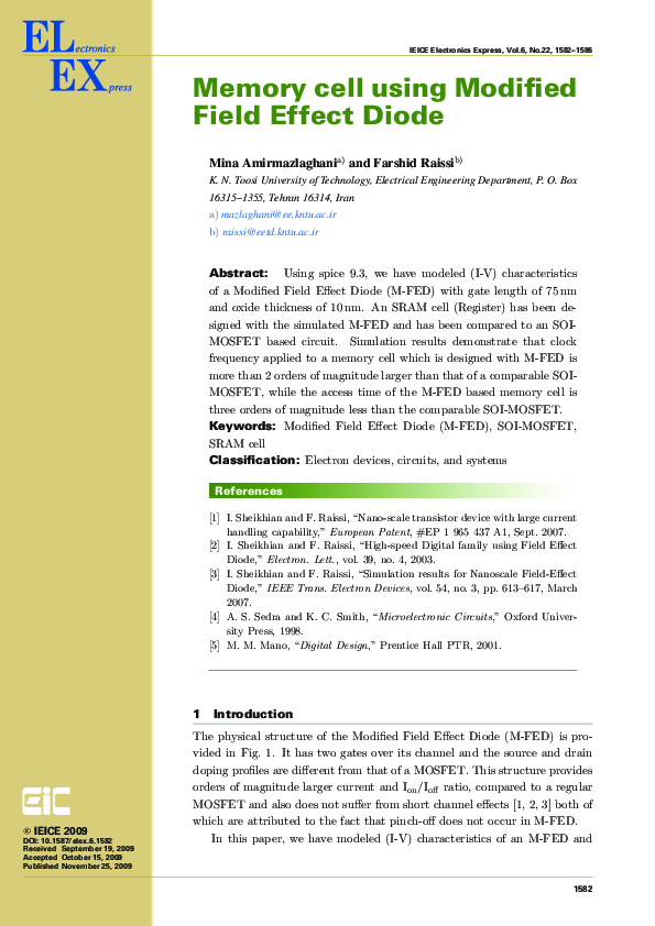 Memory cell using Modified Field Effect Diode