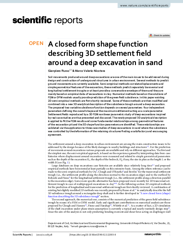 (PDF) A closed form shape function describing 3D settlement field ...