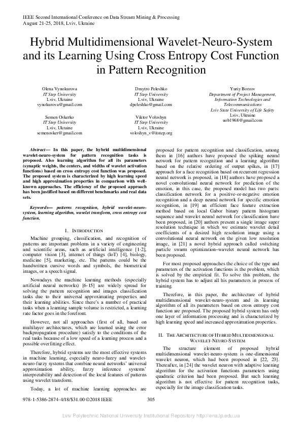(PDF) Hybrid Multidimensional Wavelet-Neuro-System and its Learning Using Cross Entropy Cost ...