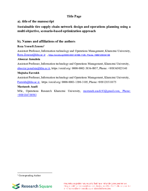 Pdf Sustainable Tire Supply Chain Network Design And Operations Planning Using A Multi