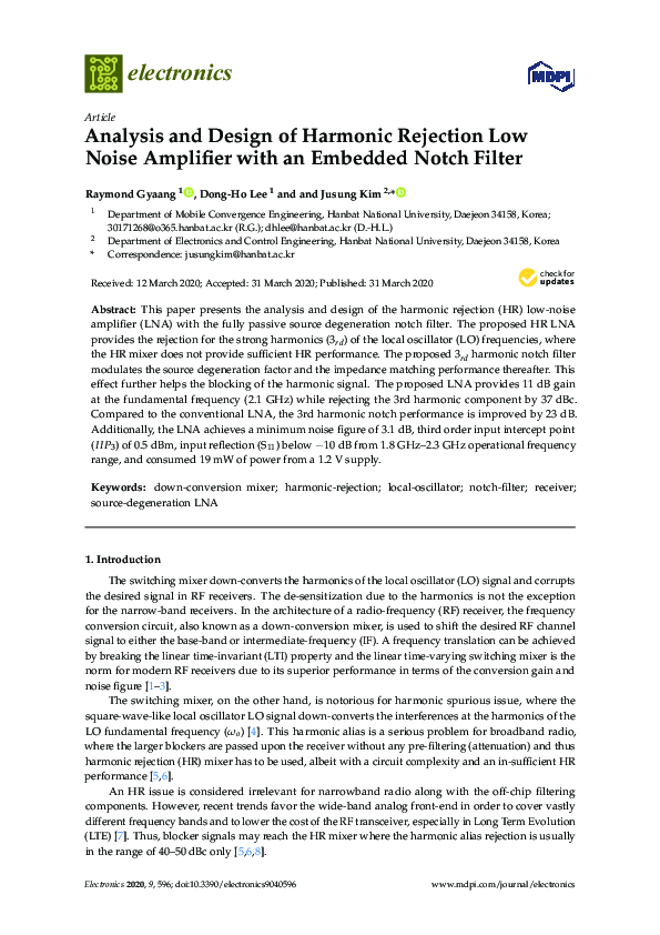 (PDF) Analysis and Design of Harmonic Rejection Low Noise Amplifier ...