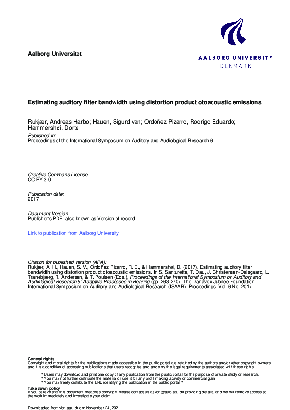 (PDF) Aalborg Universitet Estimating auditory filter bandwidth using ...