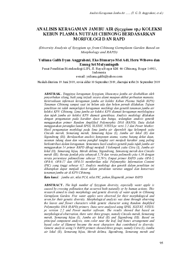 (PDF) ANALISIS KERAGAMAN JAMBU AIR (Syzygium sp.) KOLEKSI KEBUN PLASMA ...