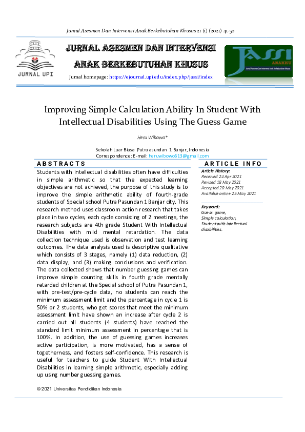 (PDF) Improving Simple Calculation Ability In Student With Intellectual ...