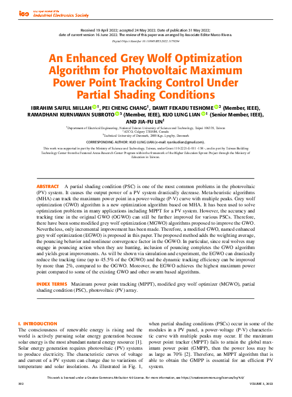 Pdf An Enhanced Grey Wolf Optimization Algorithm For Photovoltaic Maximum Power Point Tracking 