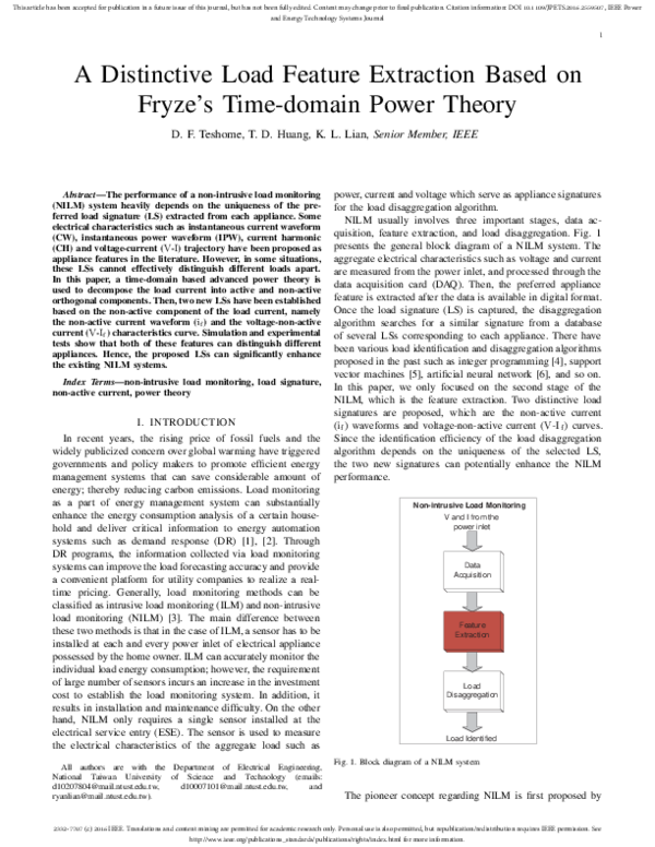 (PDF) A Distinctive Load Feature Extraction Based on Fryze's Time ...