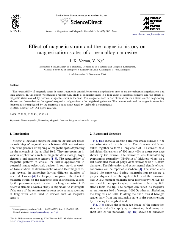 (PDF) Effect of magnetic strain and the magnetic history on ...