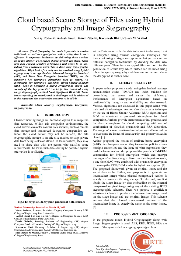 Pdf Cloud Based Secure Storage Of Files Using Hybrid Cryptography And Image Steganography