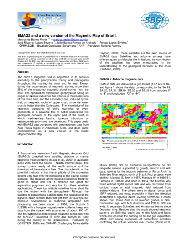 (PDF) EMAG2 and a new version of the Magnetic Map of Brazil