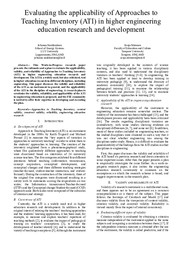 (PDF) Evaluating the applicability of Approaches to Teaching Inventory ...