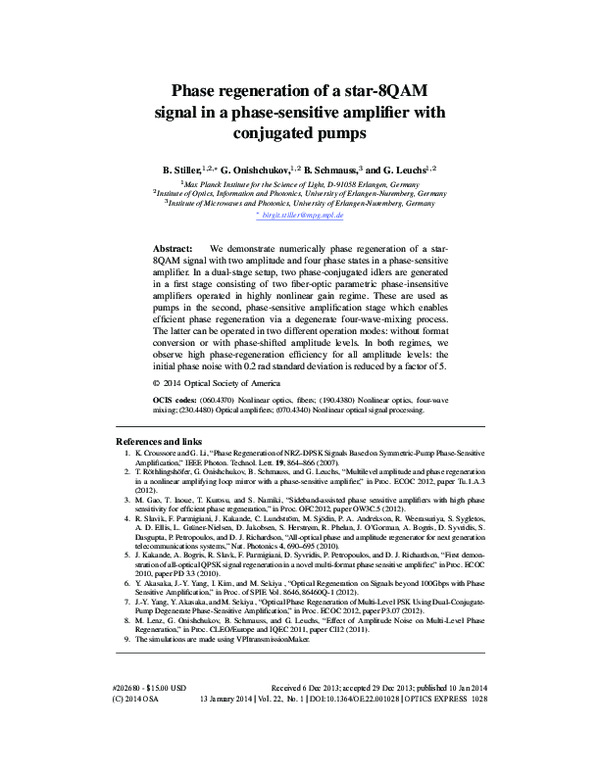 (PDF) Phase regeneration of a star-8QAM signal in a phase-sensitive amplifier with conjugated pumps