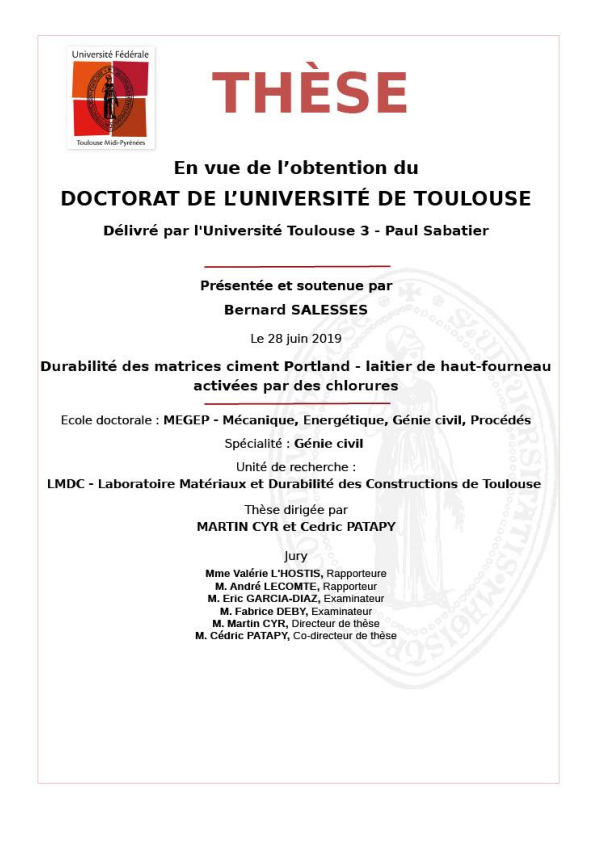 (PDF) Durabilité des matrices ciment Portland - laitier de haut ...