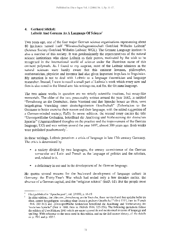 (PDF) Leibniz And German As A Language Of Science