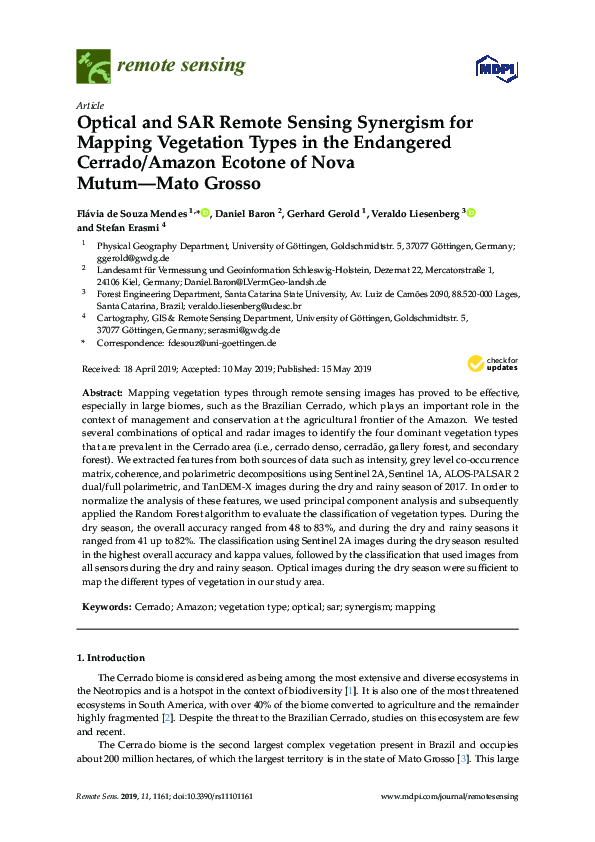 (PDF) Optical and SAR Remote Sensing Synergism for Mapping Vegetation ...