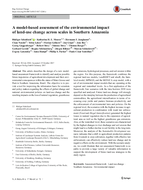(PDF) A model-based assessment of the environmental impact of land-use ...