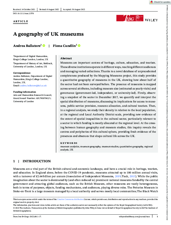 (PDF) A geography of UK museums