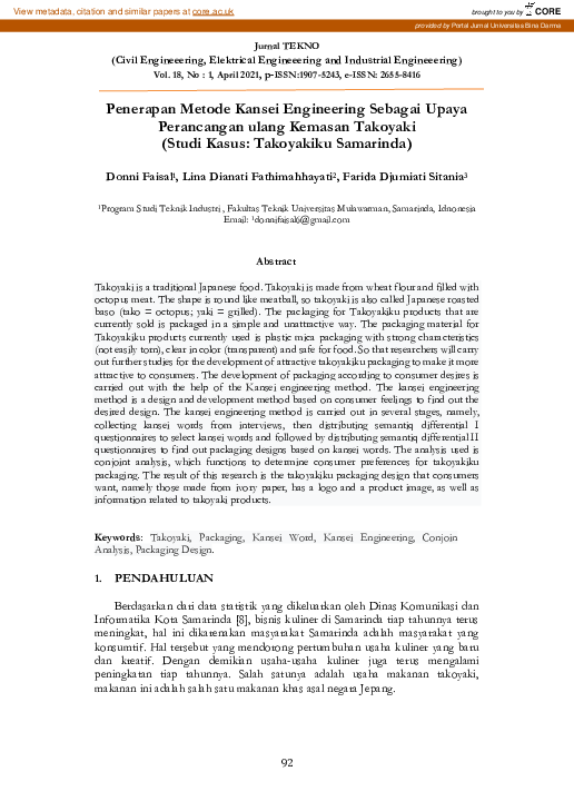 (PDF) Penerapan Metode Kansei Engineering Sebagai Upaya Perancangan ulang Kemasan Takoyaki ...