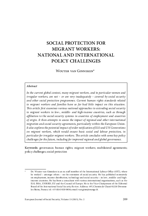 (PDF) Social Protection for Migrant Workers: National and International Policy Challenges