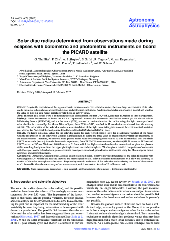 (PDF) Solar disc radius determined from observations made during ...