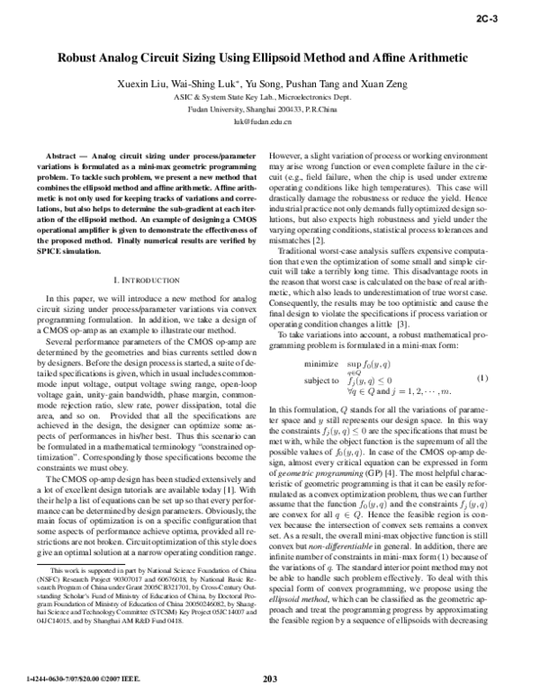 (PDF) Robust Analog Circuit Sizing Using Ellipsoid Method and Affine Arithmetic
