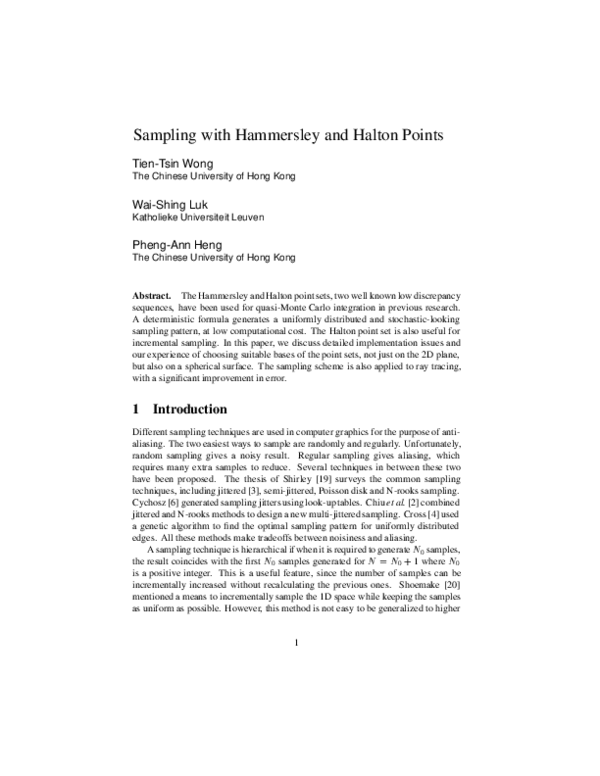 (PDF) Sampling with Hammersley and Halton Points