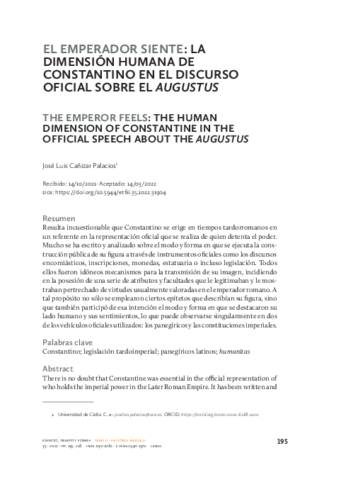 (PDF) (2022) El emperador siente: la dimensión humana de Constantino en ...