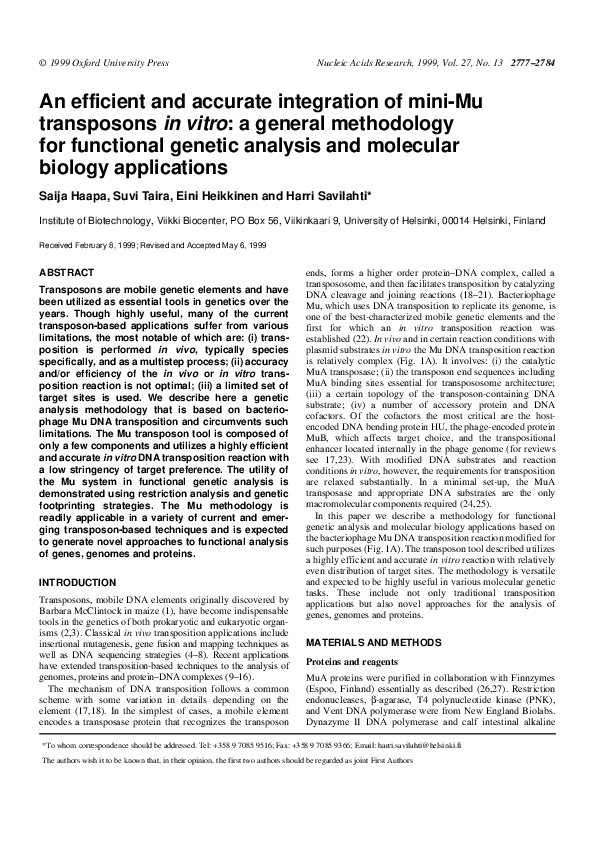 (PDF) An efficient and accurate integration of mini-Mu transposons in ...