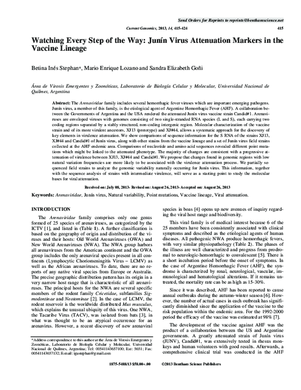 (PDF) Watching Every Step of the Way: Junín Virus Attenuation Markers ...
