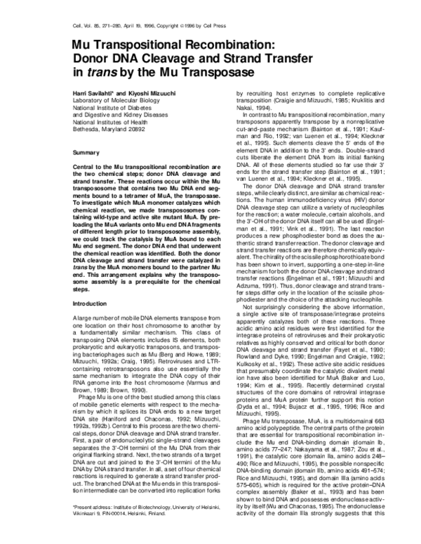 (PDF) Mechanisms of Mu Transpositional Recombination: DNA Cleavage and ...