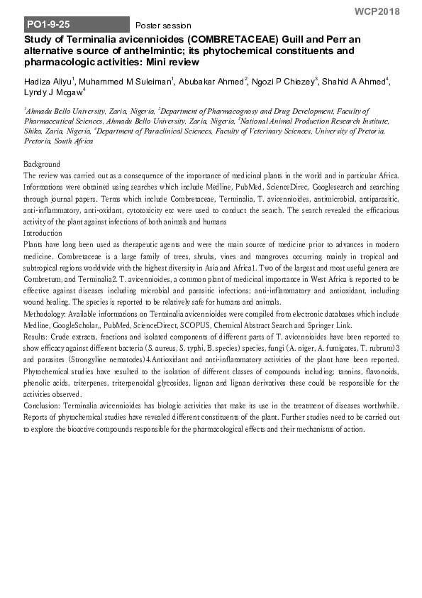 (PDF) Study of Terminalia avicennioides (COMBRETACEAE) Guill and Perr ...