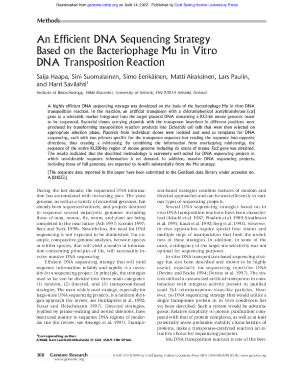 (PDF) An Efficient DNA Sequencing Strategy Based on the Bacteriophage ...
