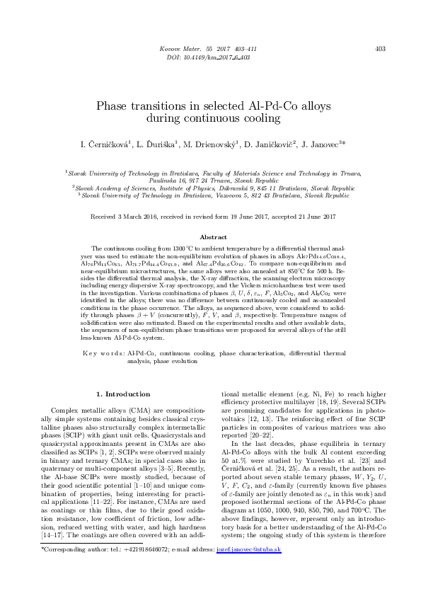 (PDF) Phase transitions in selected Al-Pd-Co alloys during continuous ...