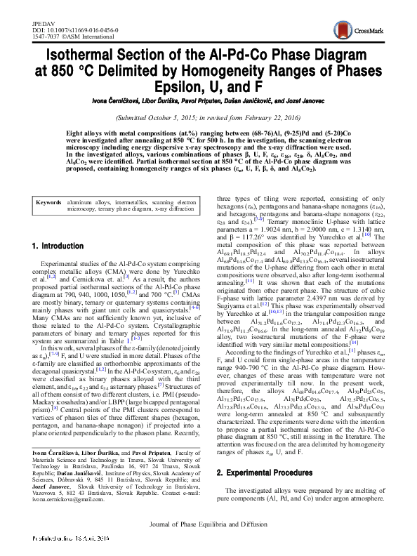 (PDF) Isothermal Section of the Al-Pd-Co Phase Diagram at 850 °C ...