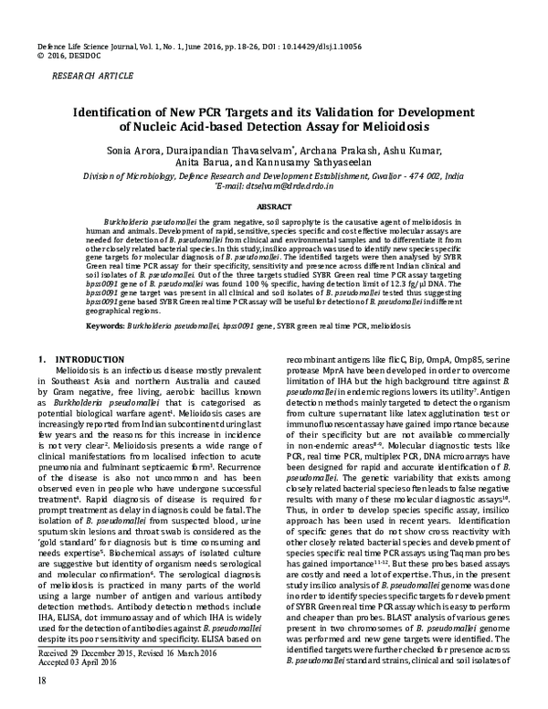 (PDF) Identification of New PCR Targets and its Validation for Development of Nucleic Acid-based ...