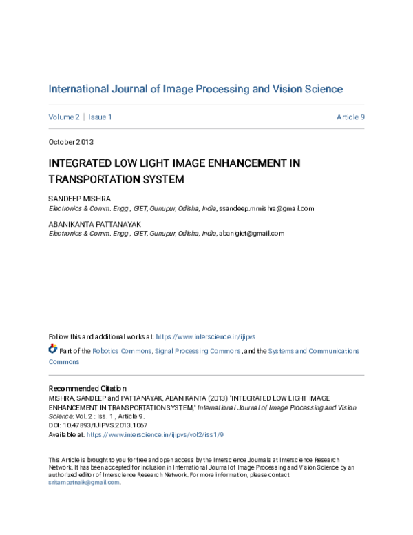 (PDF) Integrated Low Light Image Enhancement in Transportation System