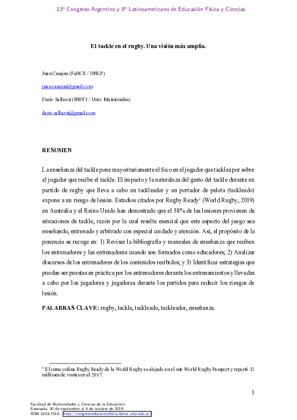 (PDF) El tackle en el rugby. Una visión más amplia